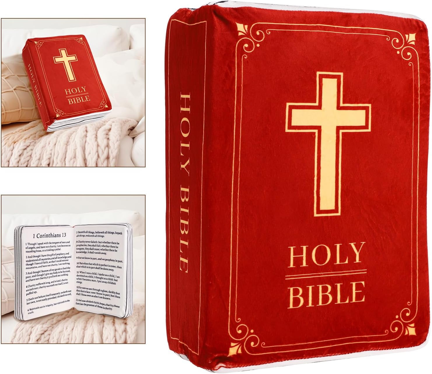 Cozy Faith Bible Pillow, 13x8.66x3.54in Velvet Holy Bible Verse Pillow ...