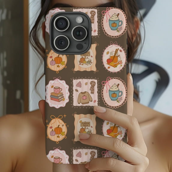 Cozy Fall Books Pumpkin Latte Retro Stamp Autumn Phone Case for iPhone ...