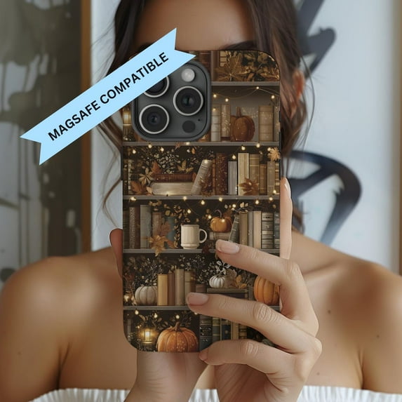 Cozy Fall Coffee Pumpkin Bookshelf Phone Case 17 16 15 14 13 12 11 Pro ...
