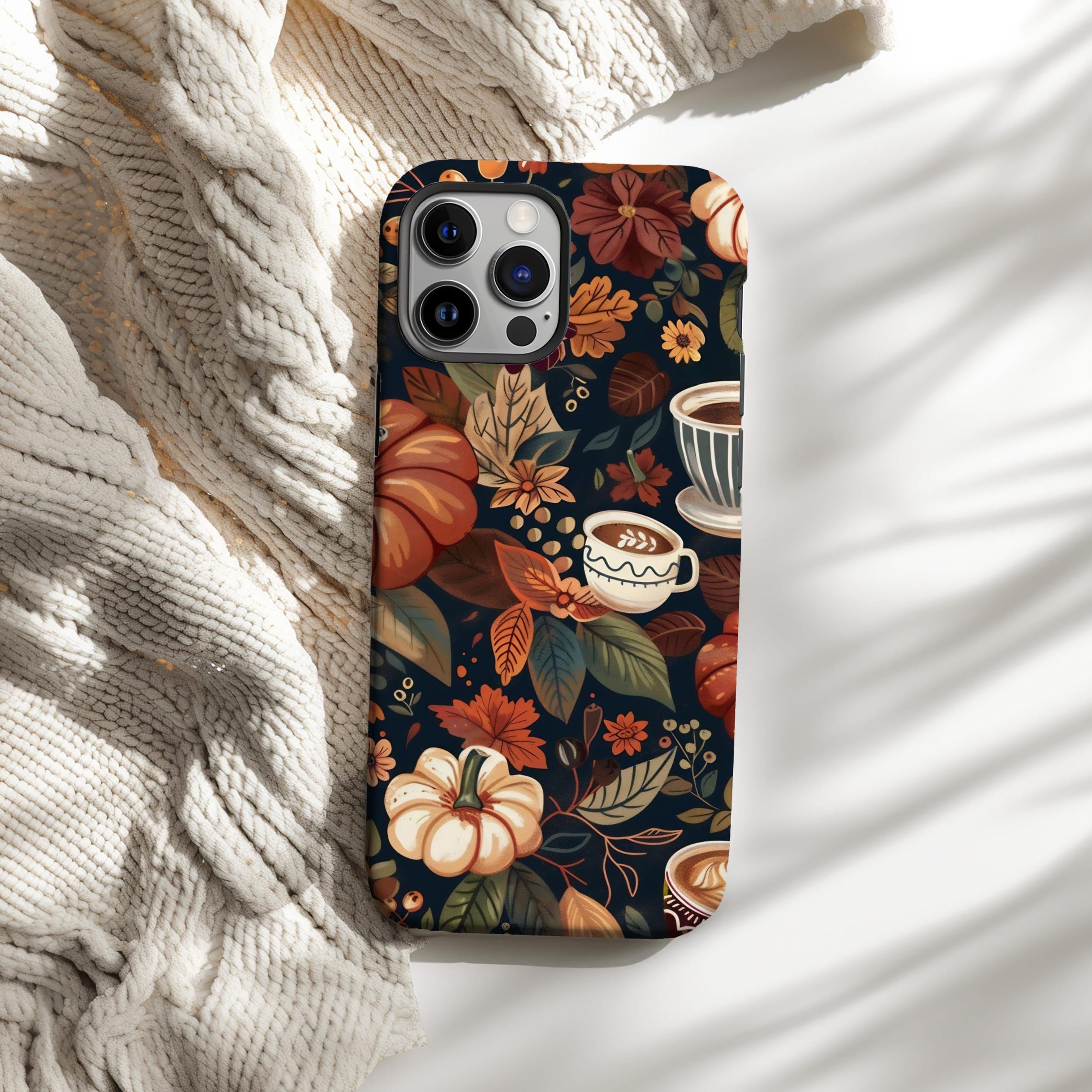 Cozy Fall Cottagecore Pumpkins Leaves Coffee Design with iPhone 17 ...