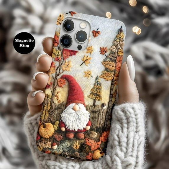 Cozy Fall Faux Embroidery Autumn Gnome and Pumpkin Phone Case 11 12 13 ...