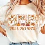 Cozy Fall Goose T-Shirt, Preppy Autumn Shirt with Floral Pumpkin and ...