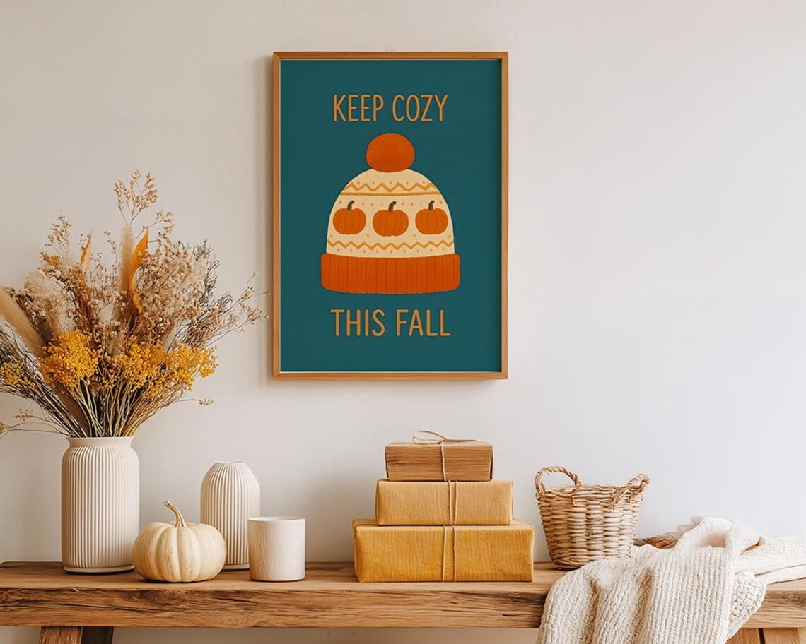 Cozy Fall Poster, Cosy Art, Pumpkin Poster, Unframed Poster Size 12x18 ...