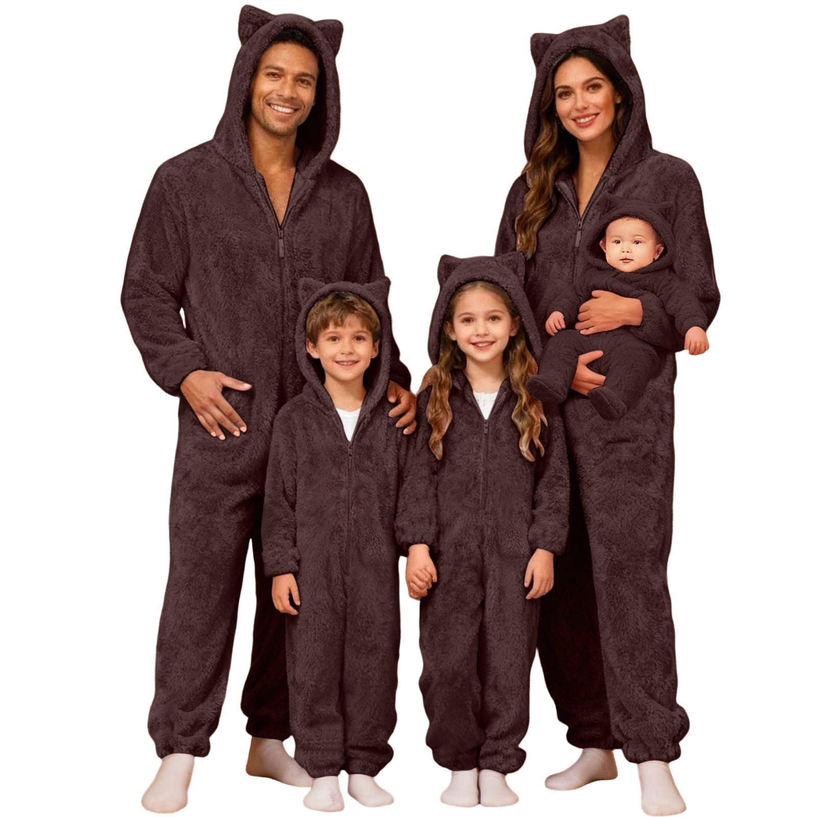 Cozy Family Matching Winter Pajama Set with Adorable Cat Ear Hooded ...