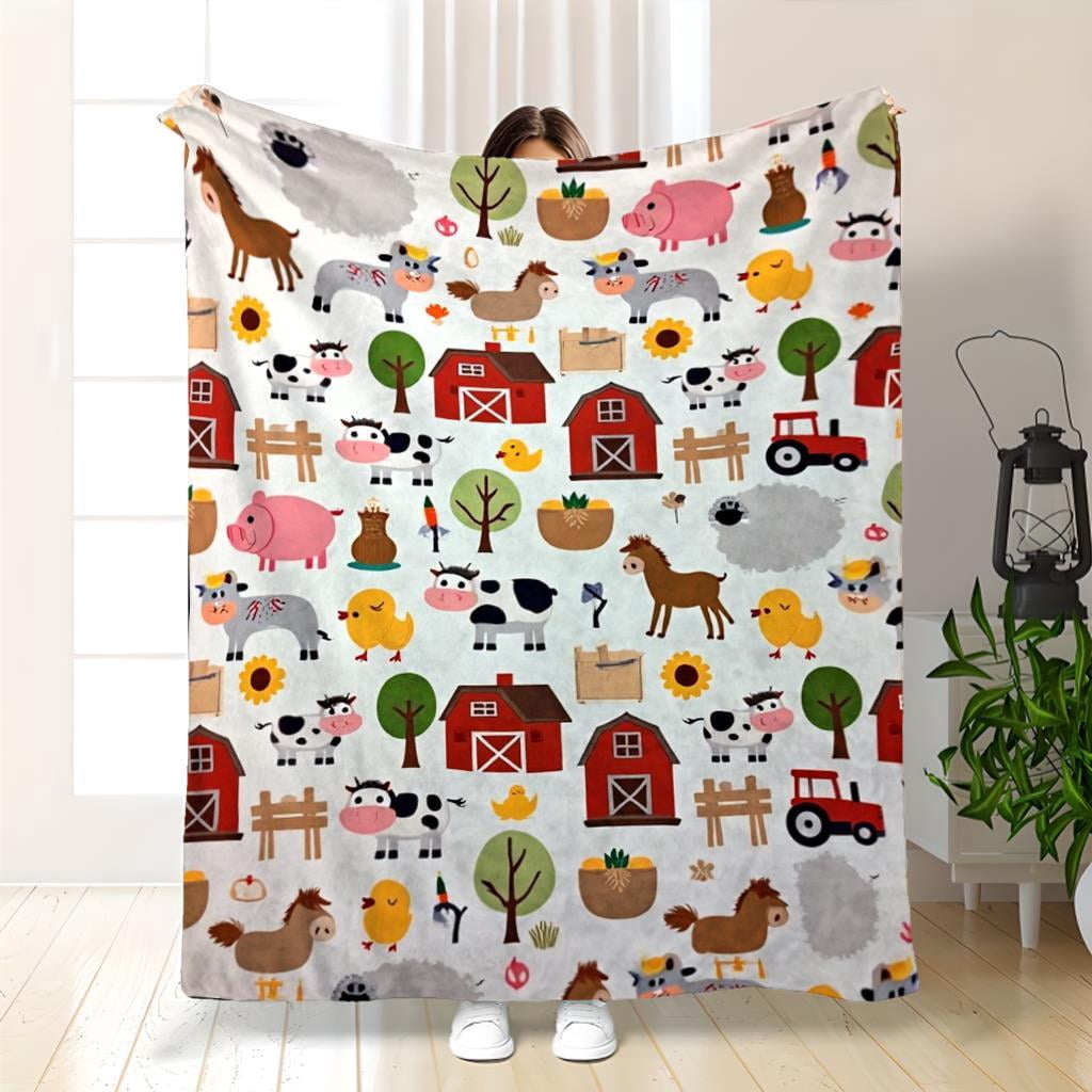 Cozy Farm Animals Flannel Throw Blanket - Soft Lightweight Bedspread ...