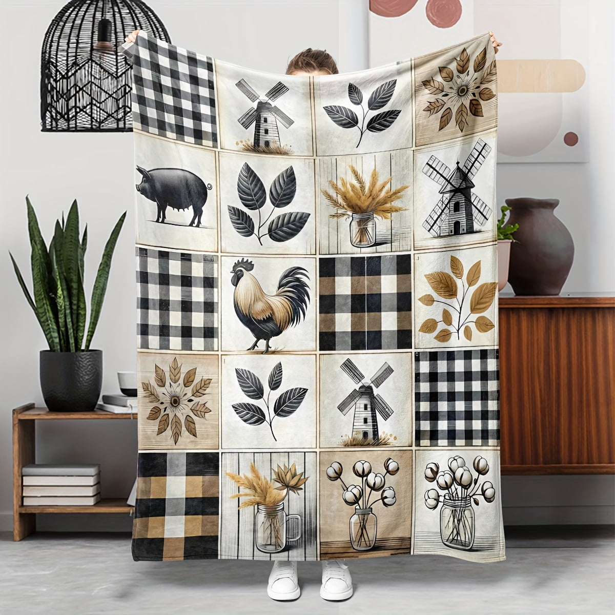 Cozy Farmhouse Flannel Throw Blanket - Soft, Warm & Allergy-Friendly ...
