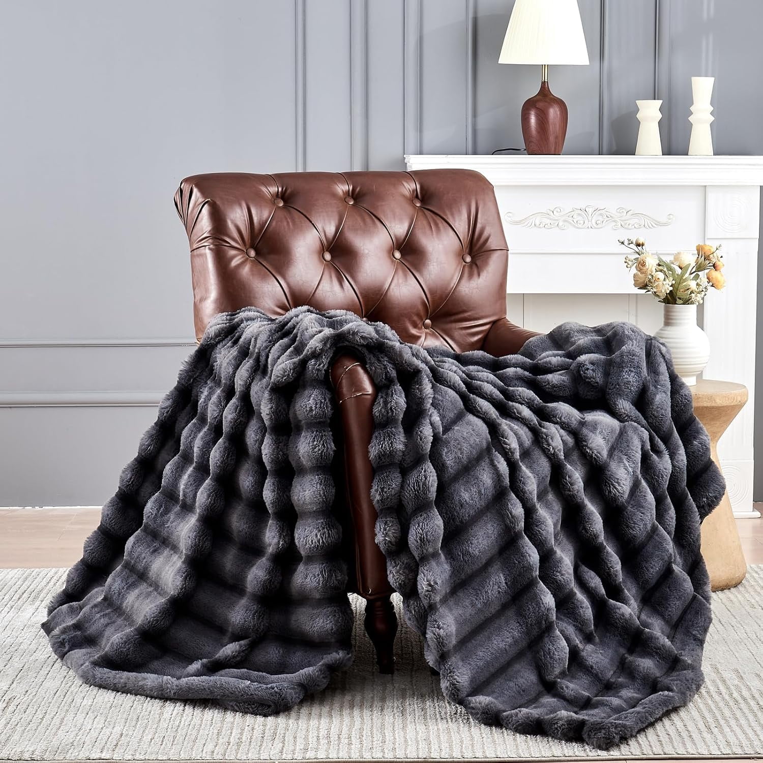 Cozy Faux Fur Throw Blanket for Couch - Luxurious Faux Rabbit Fur Bed ...