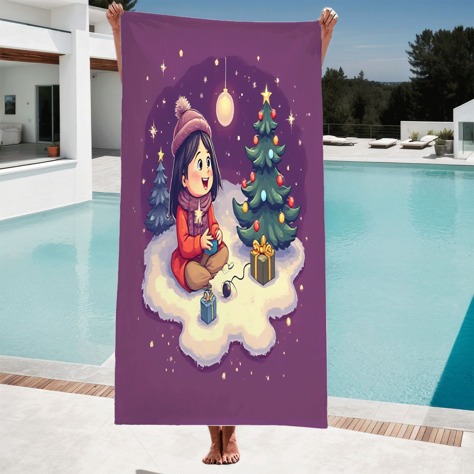 Cozy Festive Bath Towel - Soft Design with Christmas Tree & Star ...
