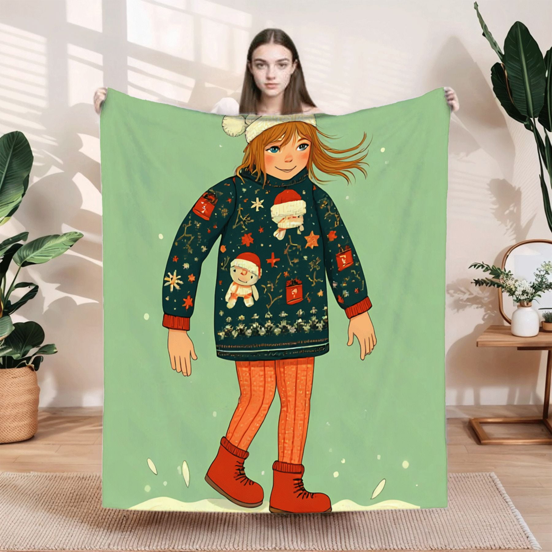Cozy Festive Flannel Blanket with Snowflakes & Santa Design - Soft Warm ...