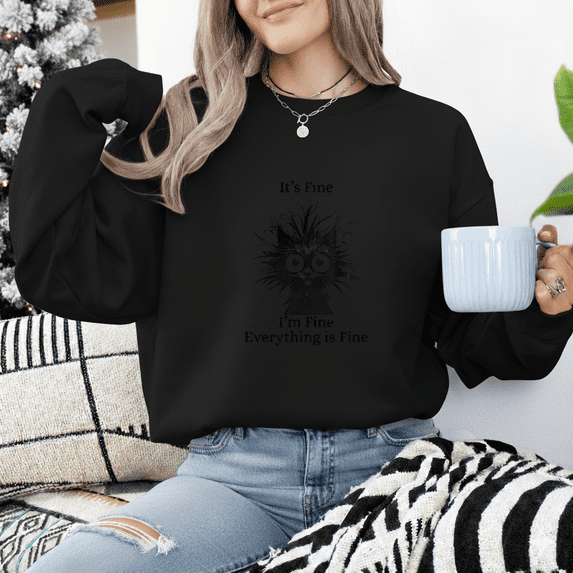 Cozy Fine Meme Graphic Long Sleeve Pullover Funny Humor Casual ...