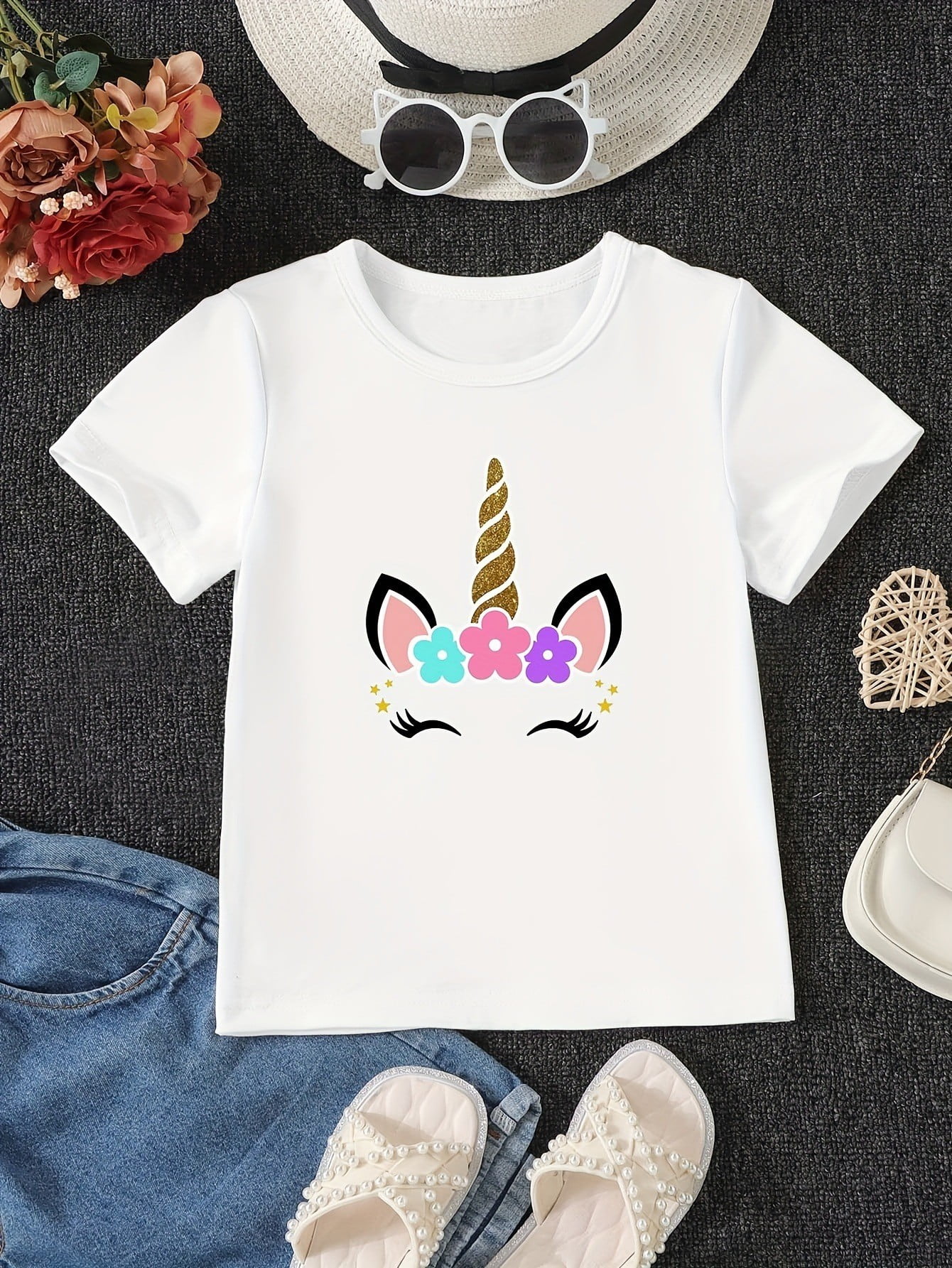 Cozy Fit, Girls' Summer Casual Knit T-Shirt with Cute Unicorn Print ...