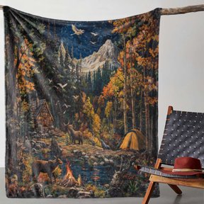 Vintage Winter Village Scene Flannel Throw Blanket – Digital Print Cozy ...