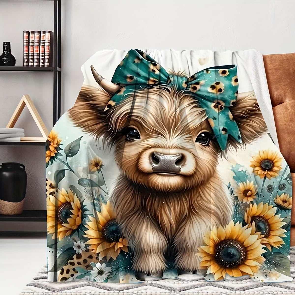 [Cozy Flannel Blanket] Soft & Warm Cozy Highland Cow Print Flannel ...