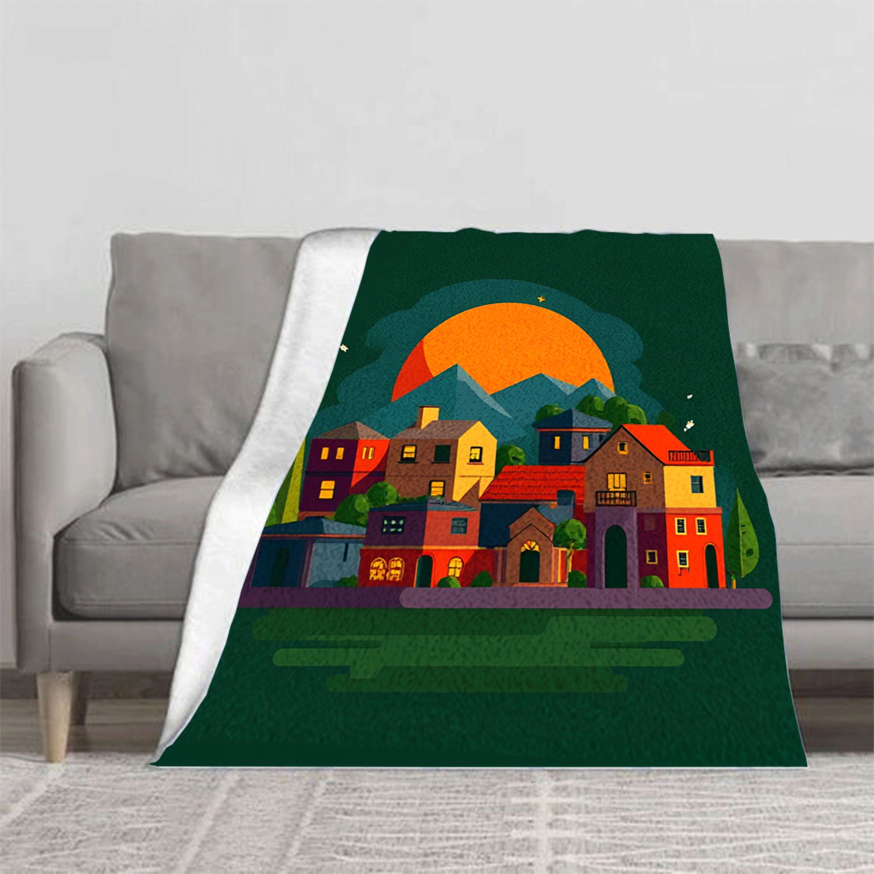 Cozy Flannel Blanket - Soft Warm and Durable with Vibrant Village ...