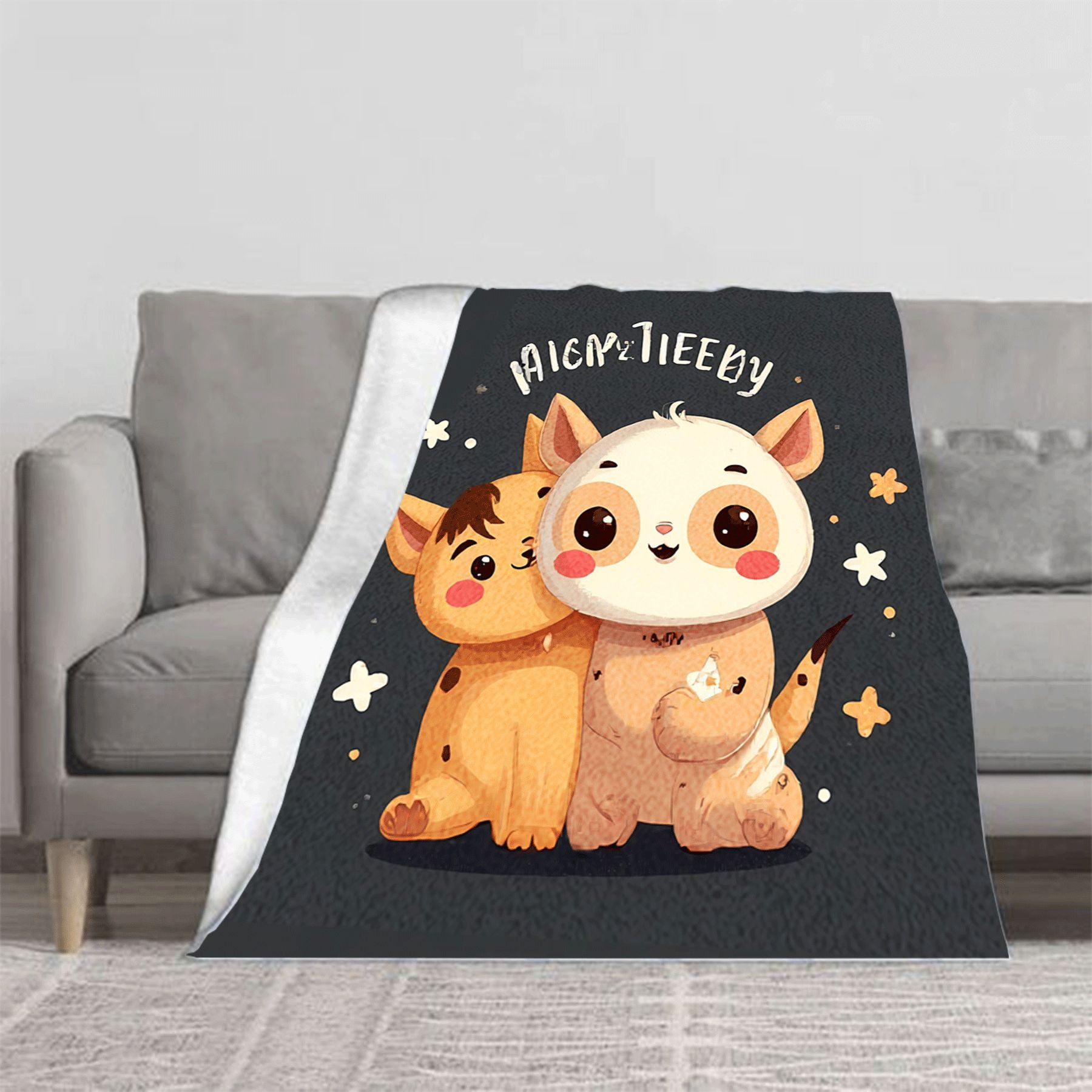 Cozy Flannel Blanket with Adorable Cartoon Animals Mica & Teeby Perfect ...