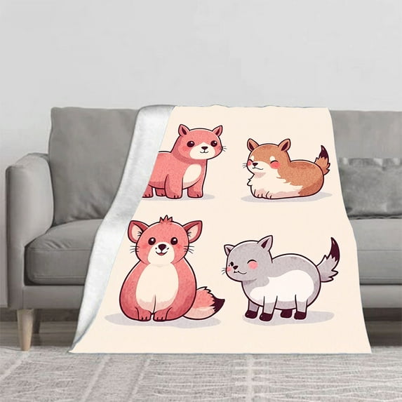 Cozy Flannel Blanket with Adorable Cartoon Animals - Soft Warm Perfect ...