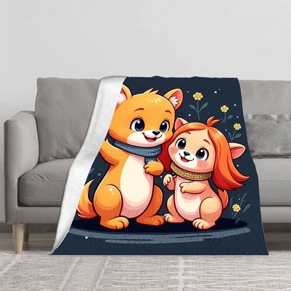 Cozy Flannel Blanket with Adorable Cartoon Dogs Design - Soft Warm ...