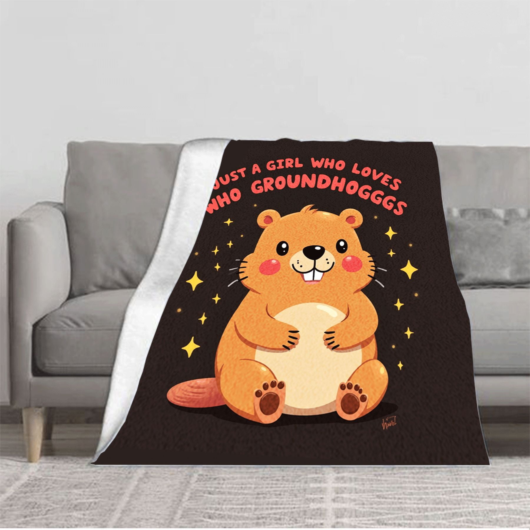 Cozy Flannel Blanket with Adorable Cartoon Groundhog Design - Perfect ...