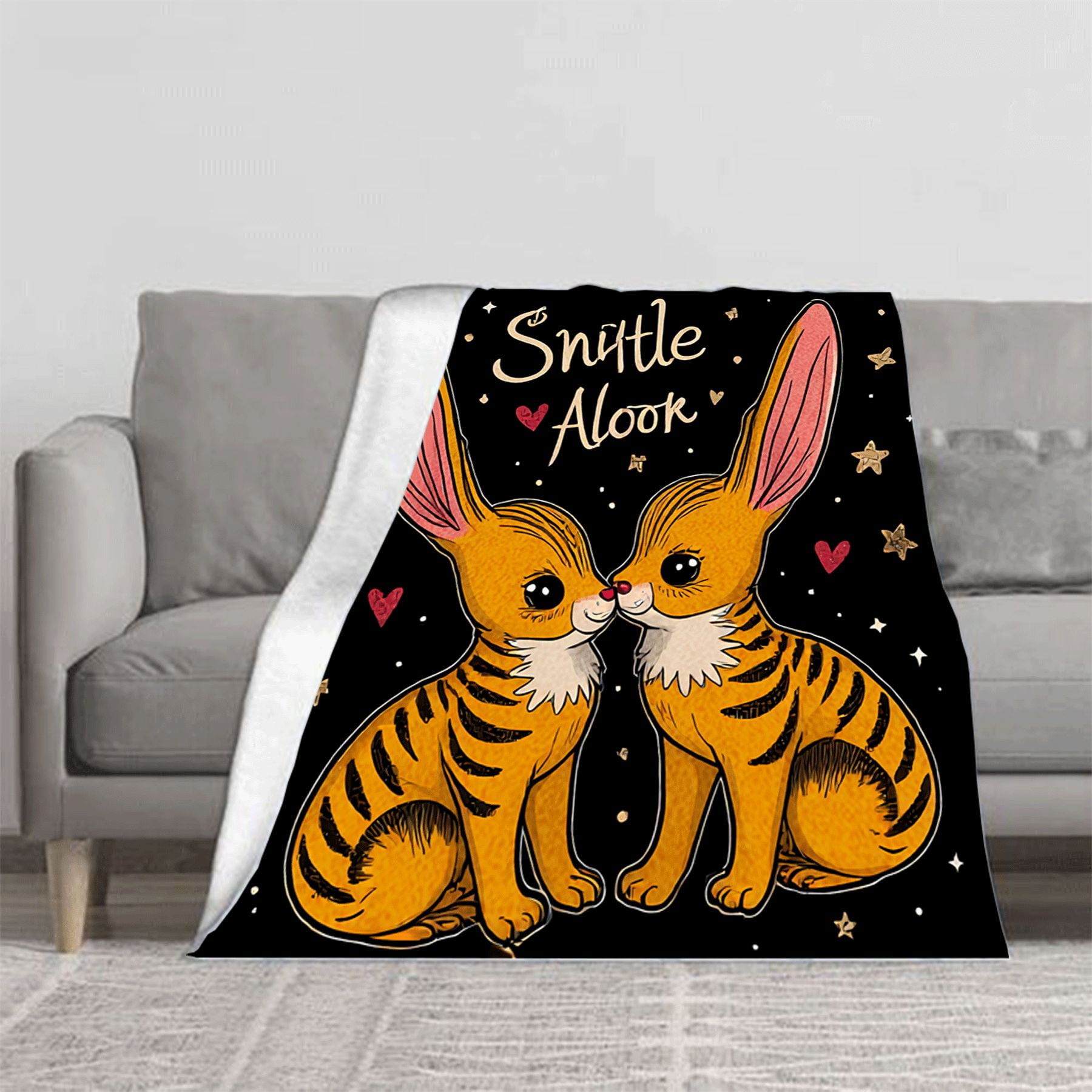 Cozy Flannel Blanket with Adorable Cartoon Rabbits Stars & Hearts ...