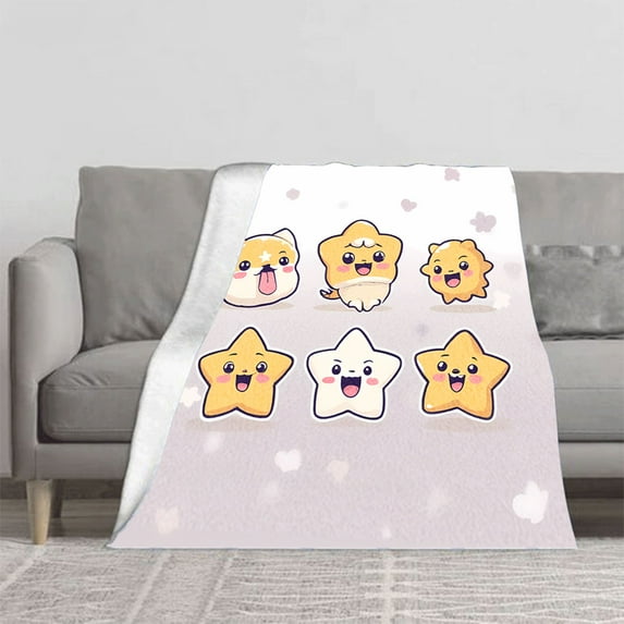 Cozy Flannel Blanket with Adorable Cartoon Star Characters - Soft Warm ...