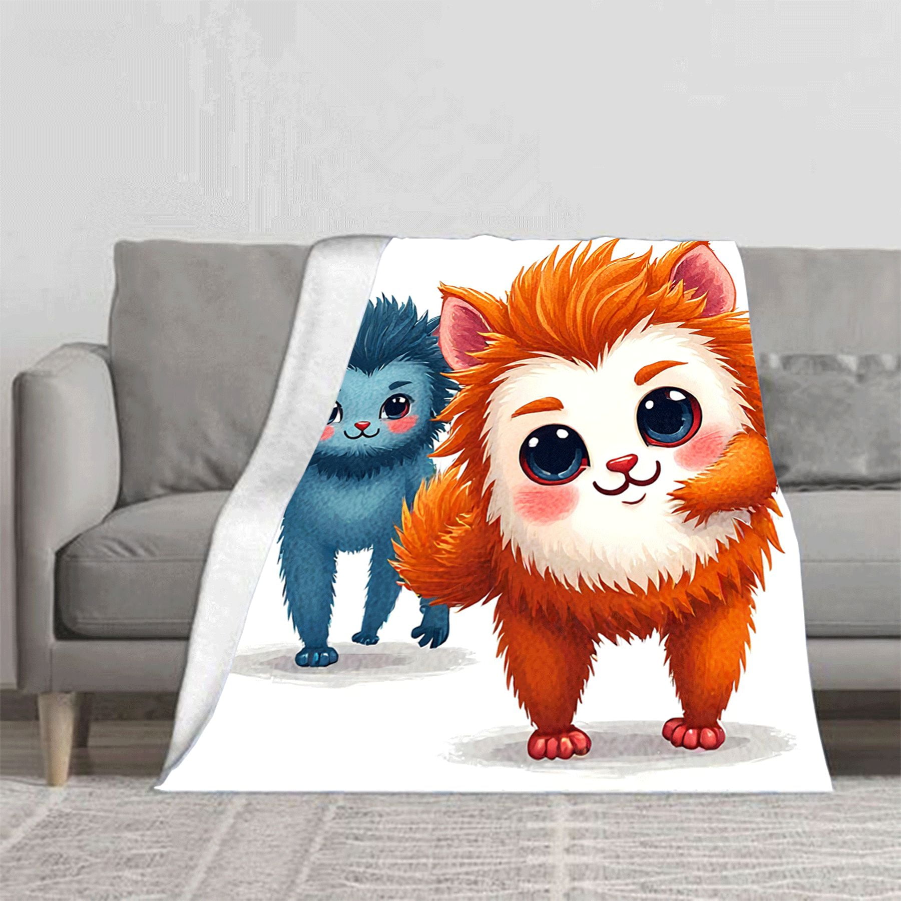 Cozy Flannel Blanket with Adorable Fluffy Creatures Design - Soft Warm ...
