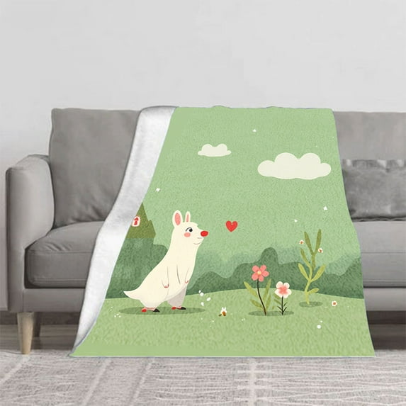 Cozy Flannel Blanket with Adorable White Rabbit & Heart Design ...