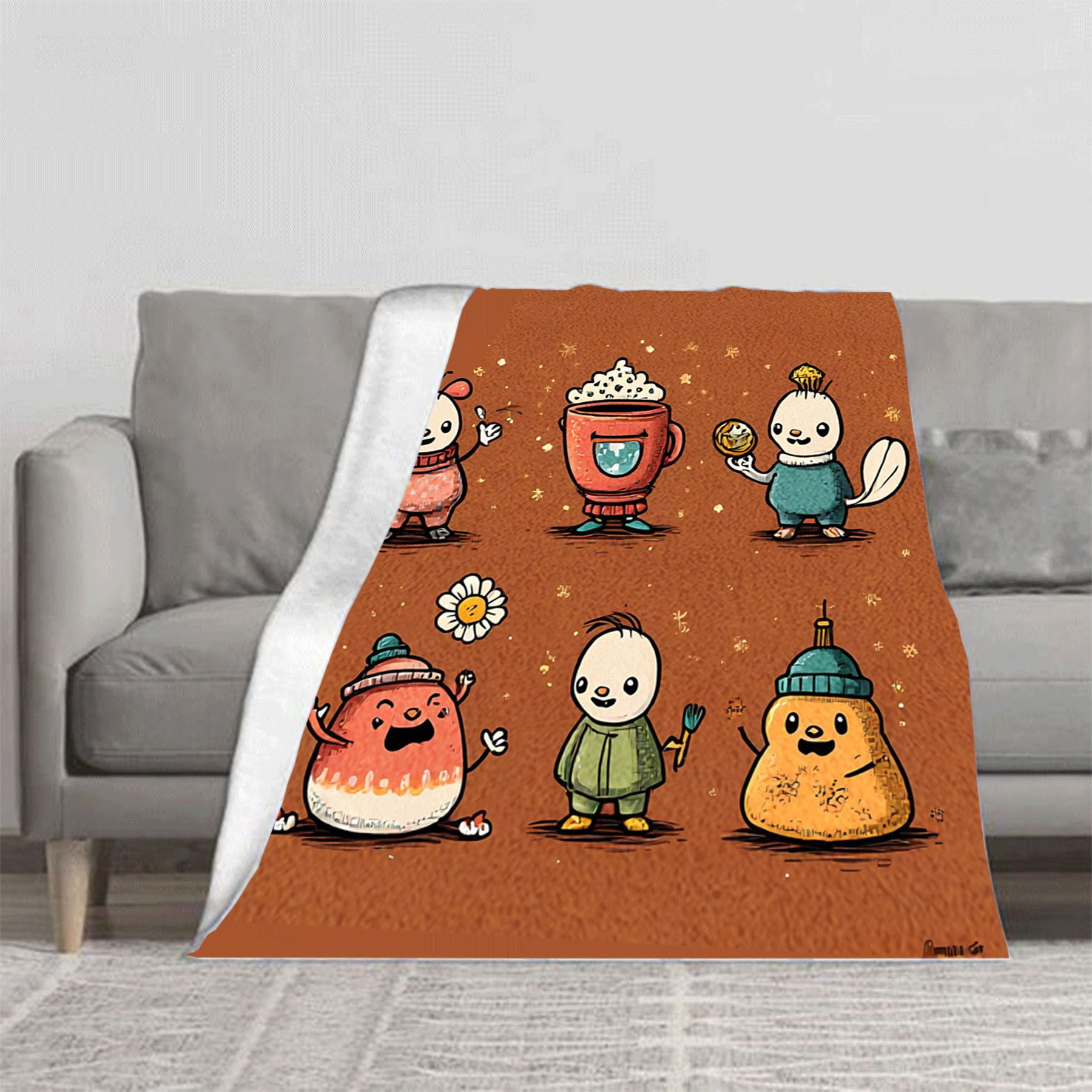 Cozy Flannel Blanket with Adorable Winter Cartoon Characters - Perfect ...