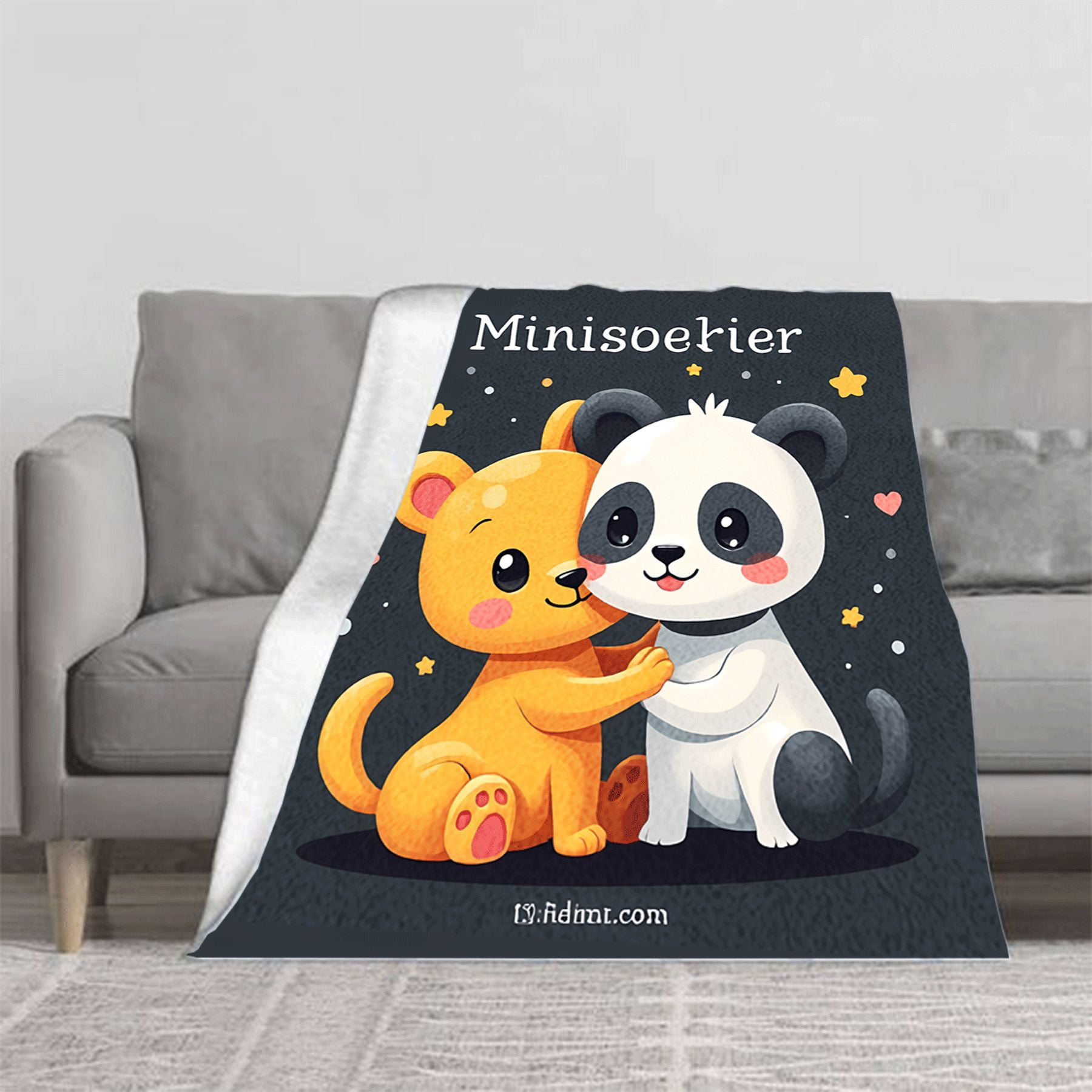 Cozy Flannel Blanket with Adorable Yellow Bear & White Panda Design ...