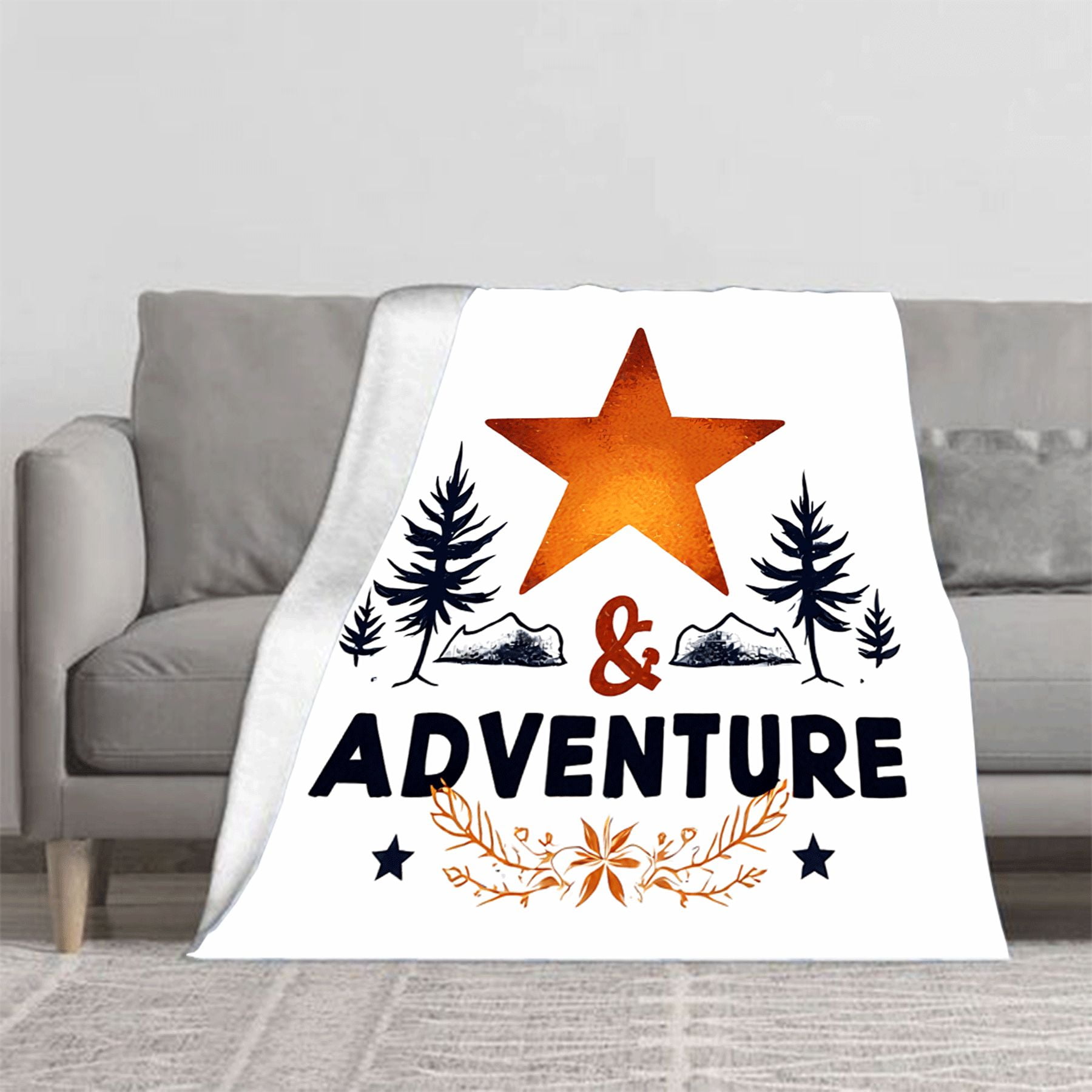 Cozy Flannel Blanket with Adventure Theme: Orange Star Trees ...