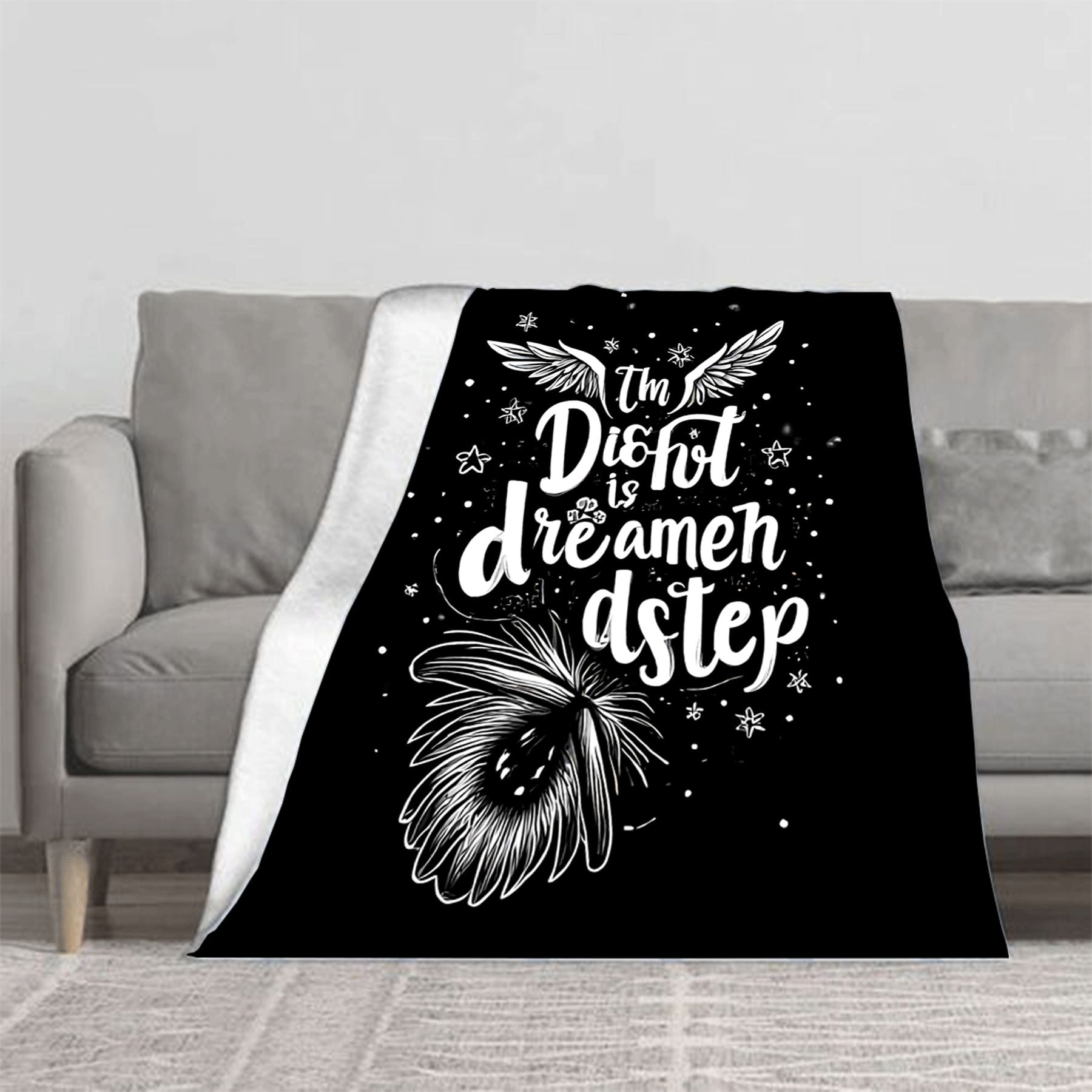 Cozy Flannel Blanket with Artistic Wing and Star Design - Soft Warm ...