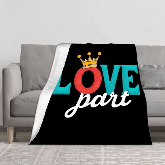 Cozy Flannel Blanket with Bold Teal ' LOVE ' Design Red Circle & Yellow ...