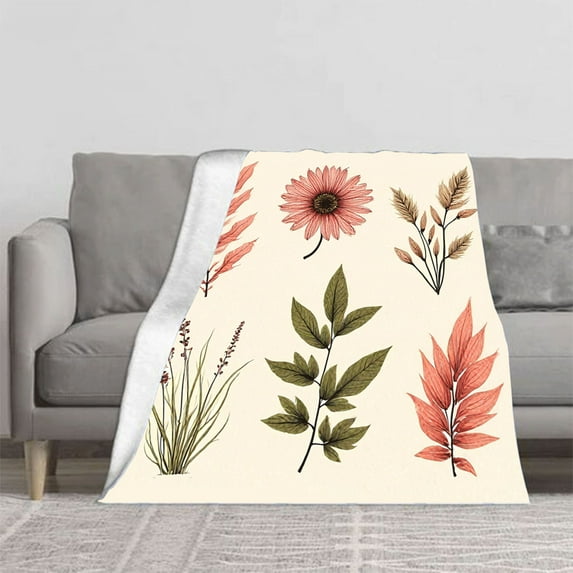 Cozy Flannel Blanket with Botanical Illustrations - Soft Warm Durable ...