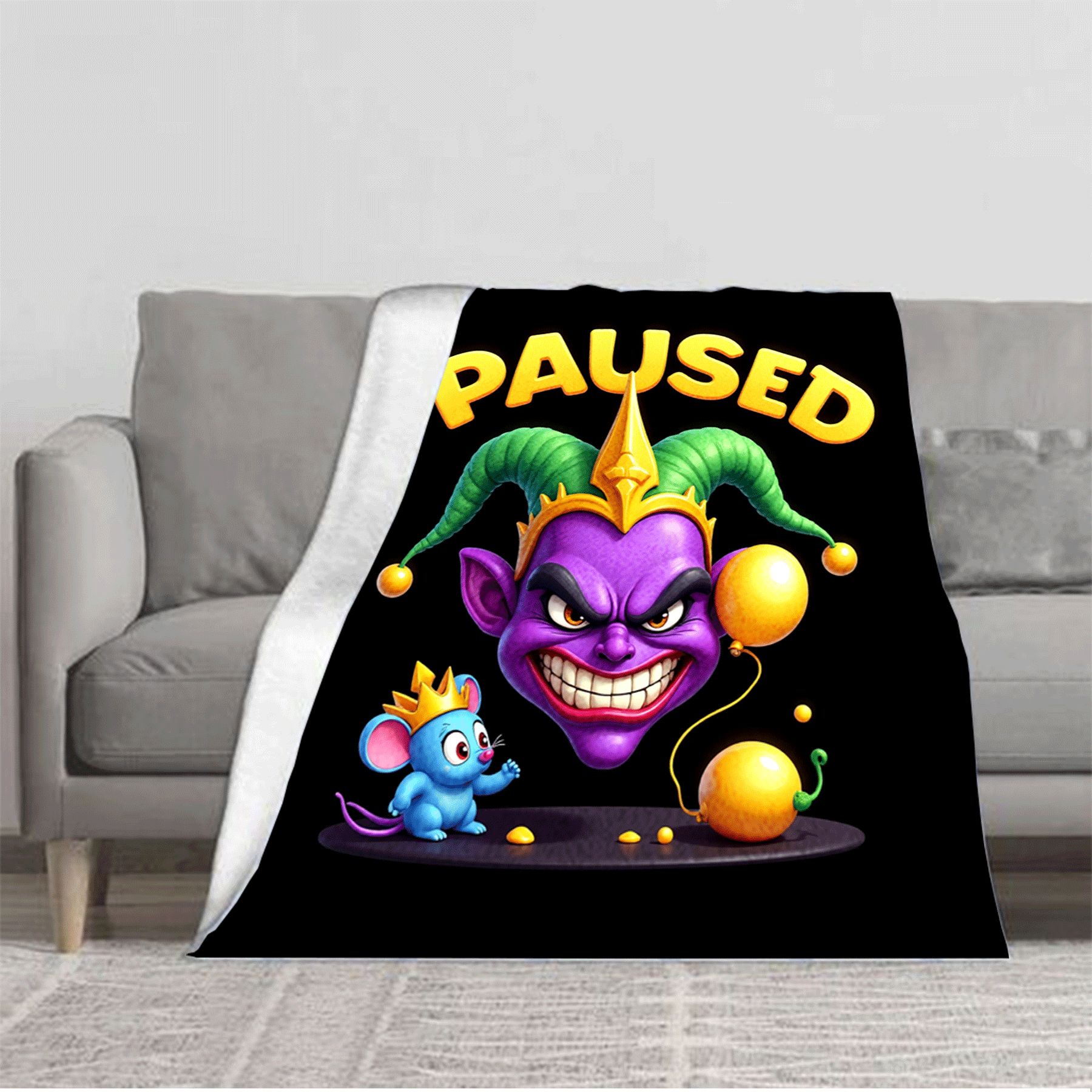 Cozy Flannel Blanket with Cartoon Character Design - Purple Face Green ...
