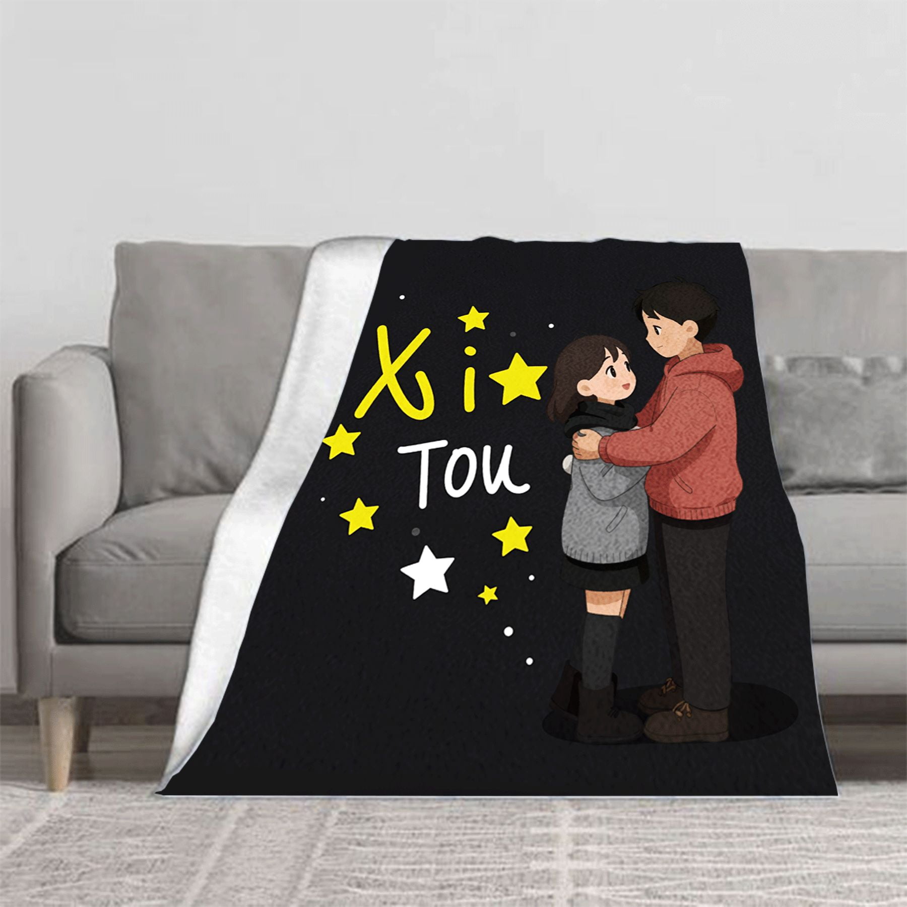 Cozy Flannel Blanket with Cartoon Characters Embracing Soft & Warm for ...
