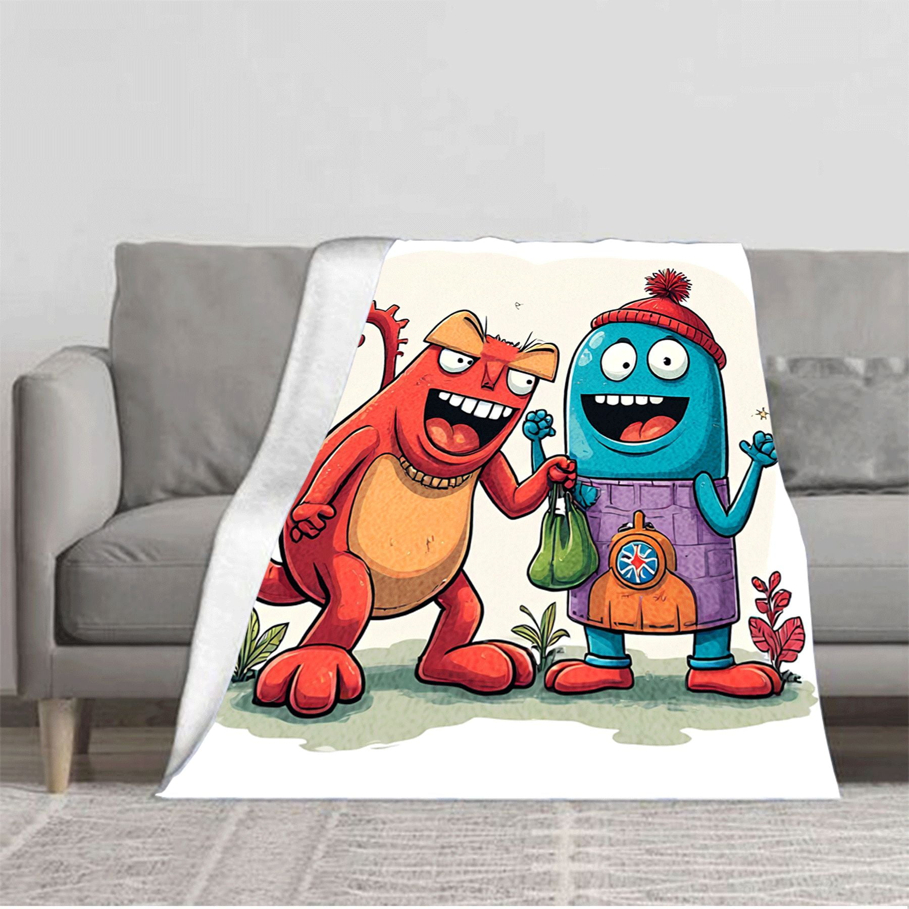 Cozy Flannel Blanket with Cartoon Characters: Red Spiky - Tailed Friend ...