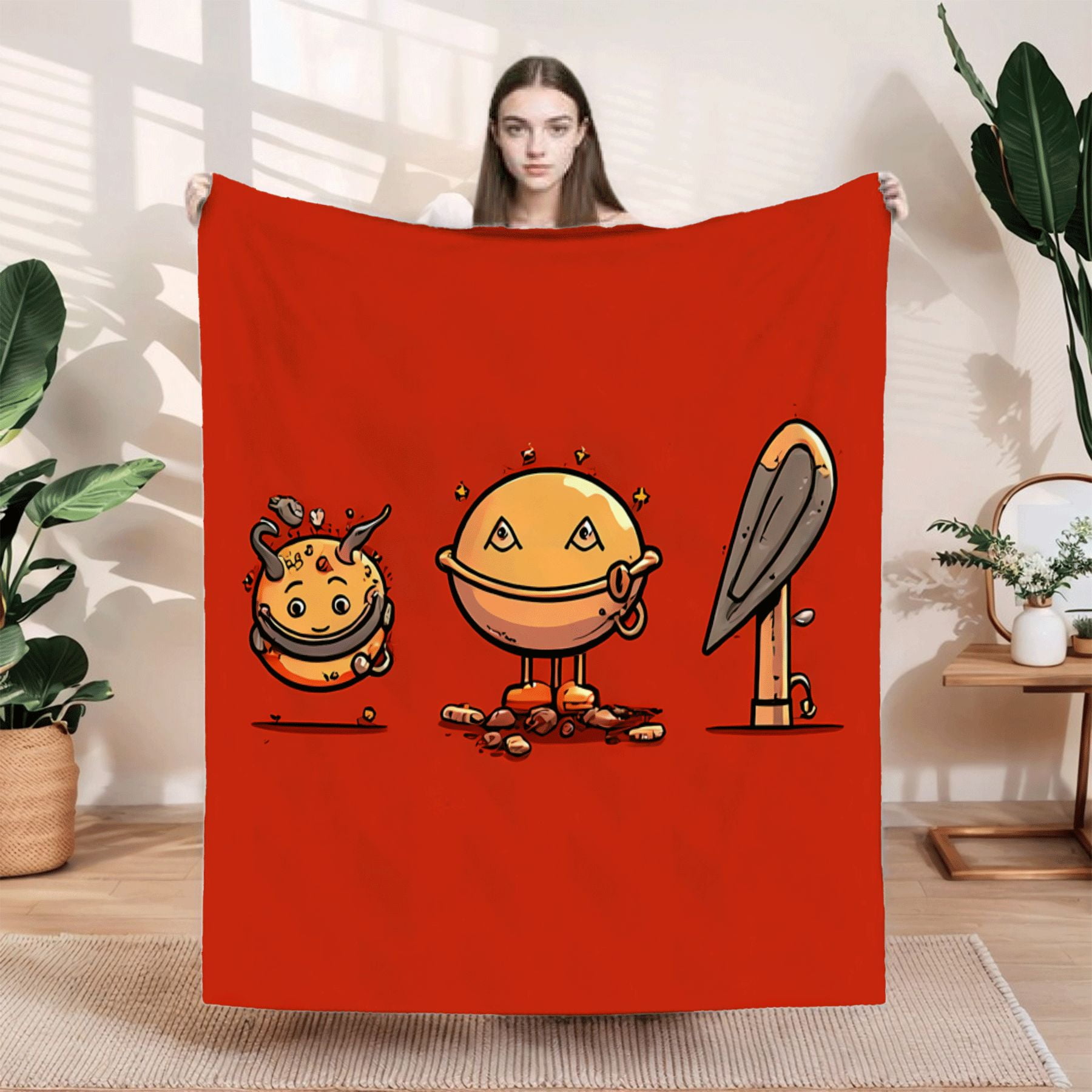 Cozy Flannel Blanket with Cartoon Characters on Red Background - Soft ...