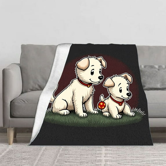 Cozy Flannel Blanket with Cartoon Dogs Design - Soft Warm Perfect for ...