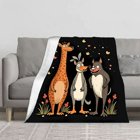 Cozy Flannel Blanket with Cartoon Giraffe Duck & Wolf Design - Soft ...