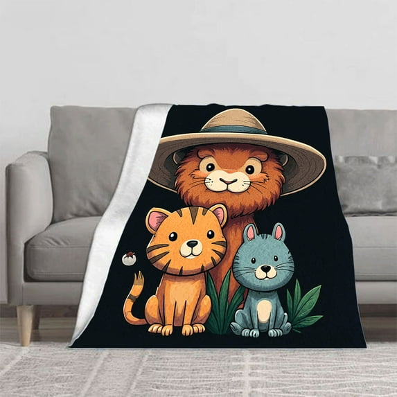 Cozy Flannel Blanket with Cartoon Lion Tiger & Mouse Design - Soft Warm ...
