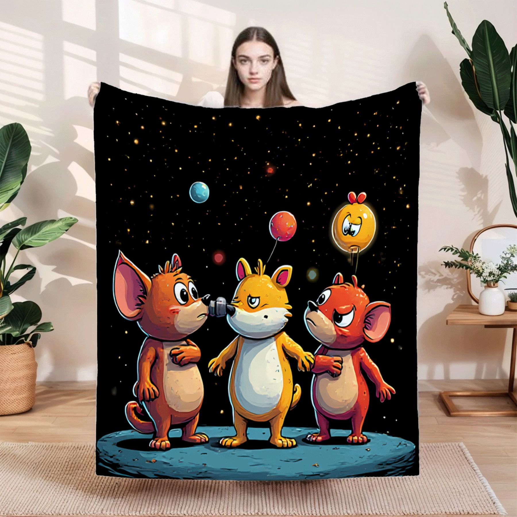 Cozy Flannel Blanket with Cartoon Mice Design - Soft Warm Perfect for ...