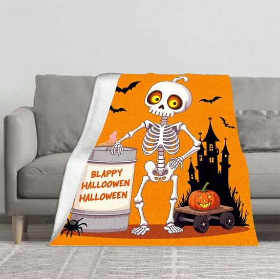 Cozy Flannel Blanket with Cartoon Skeleton Design - Perfect for Sofa ...