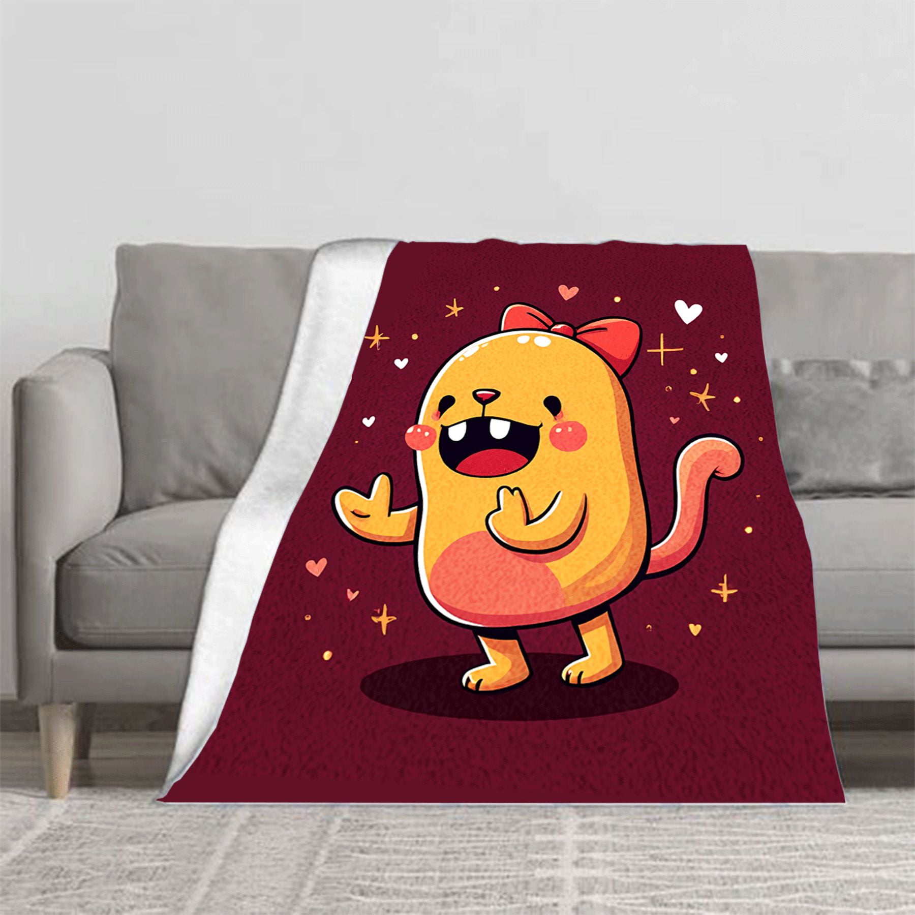 Cozy Flannel Blanket with Cheerful Cartoon Creature Design - Soft Warm ...