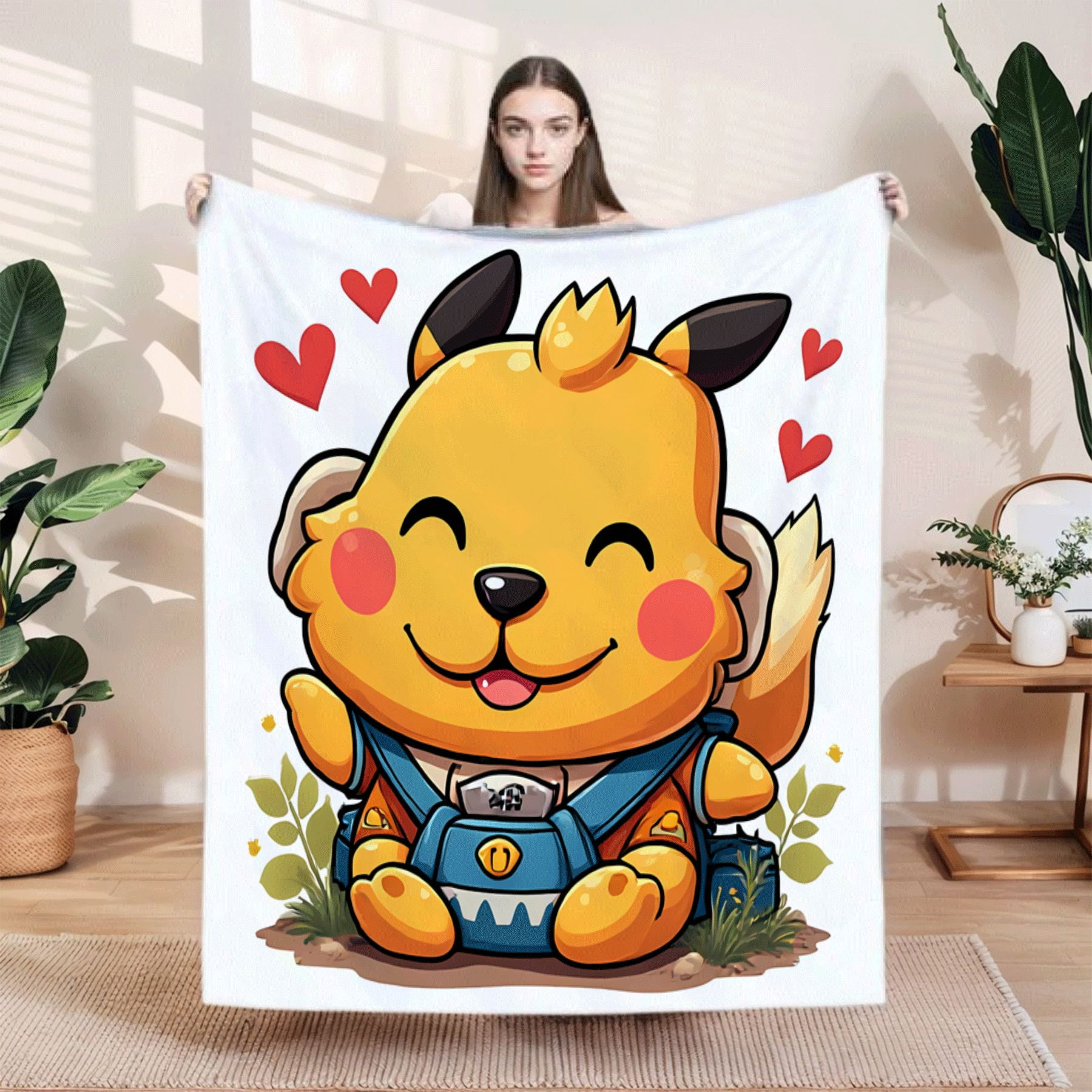 Cozy Flannel Blanket with Cheerful Cartoon Dog Design - Soft Warm ...