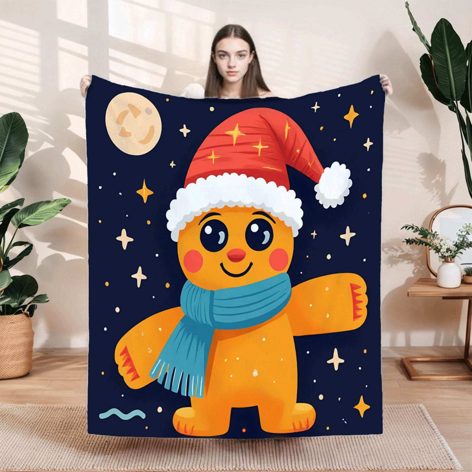 Cozy Flannel Blanket with Cheerful Orange Character Design - Perfect ...