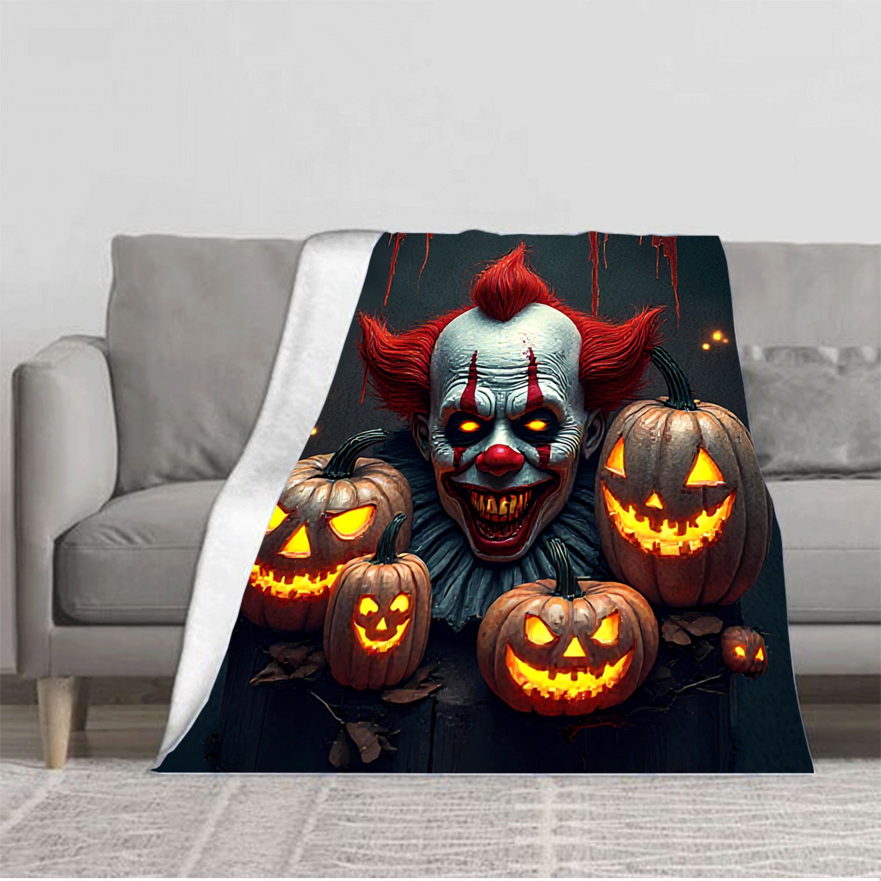 Cozy Flannel Blanket with Clown and Eerie Pumpkin Design - Perfect for ...