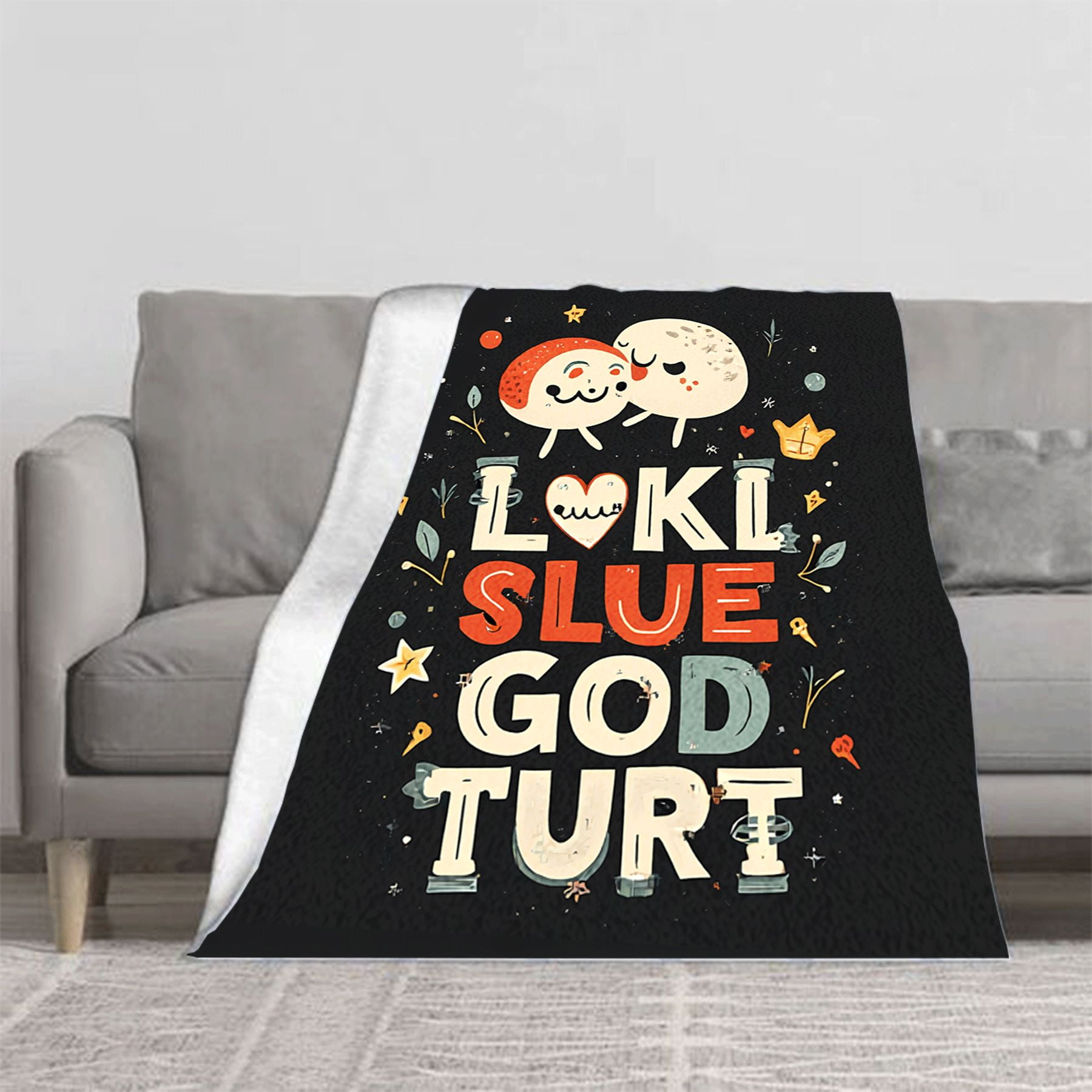 Cozy Flannel Blanket with Colorful Cartoon Characters & Stars - Soft ...