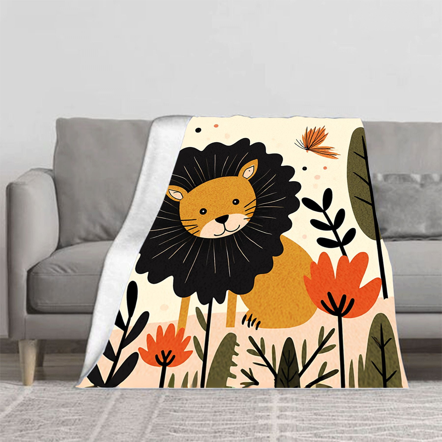 Cozy Flannel Blanket with Colorful Cartoon Lion Design - Soft Warm ...