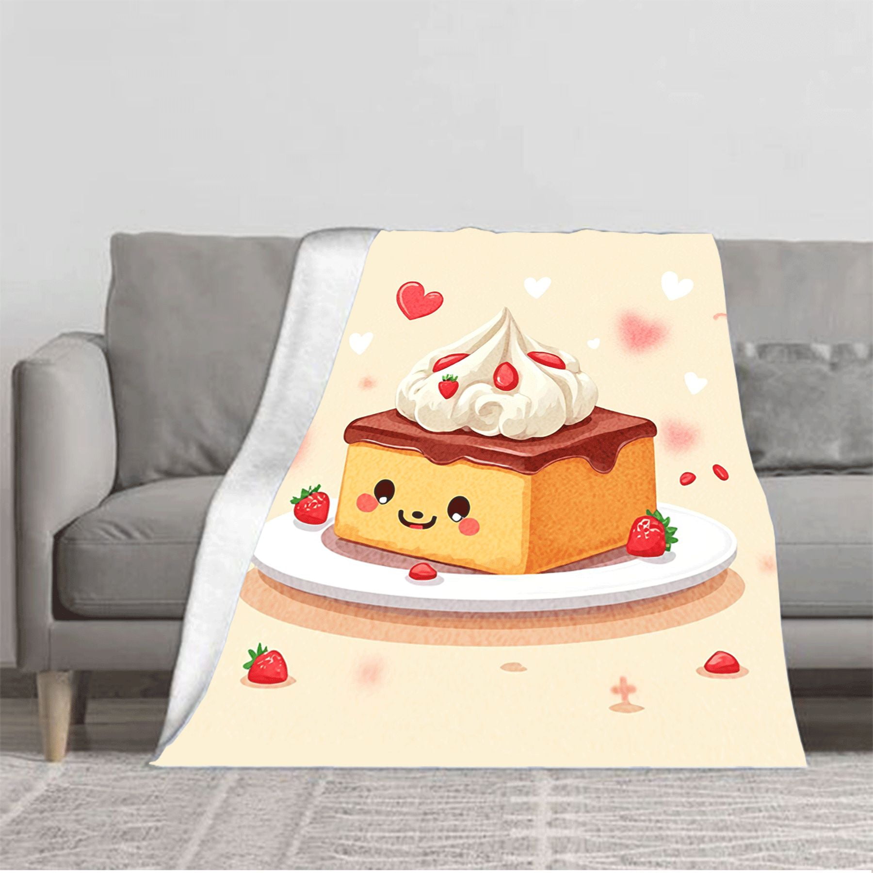 Cozy Flannel Blanket with Cute Cake Design - Soft Warm Perfect for Sofa ...