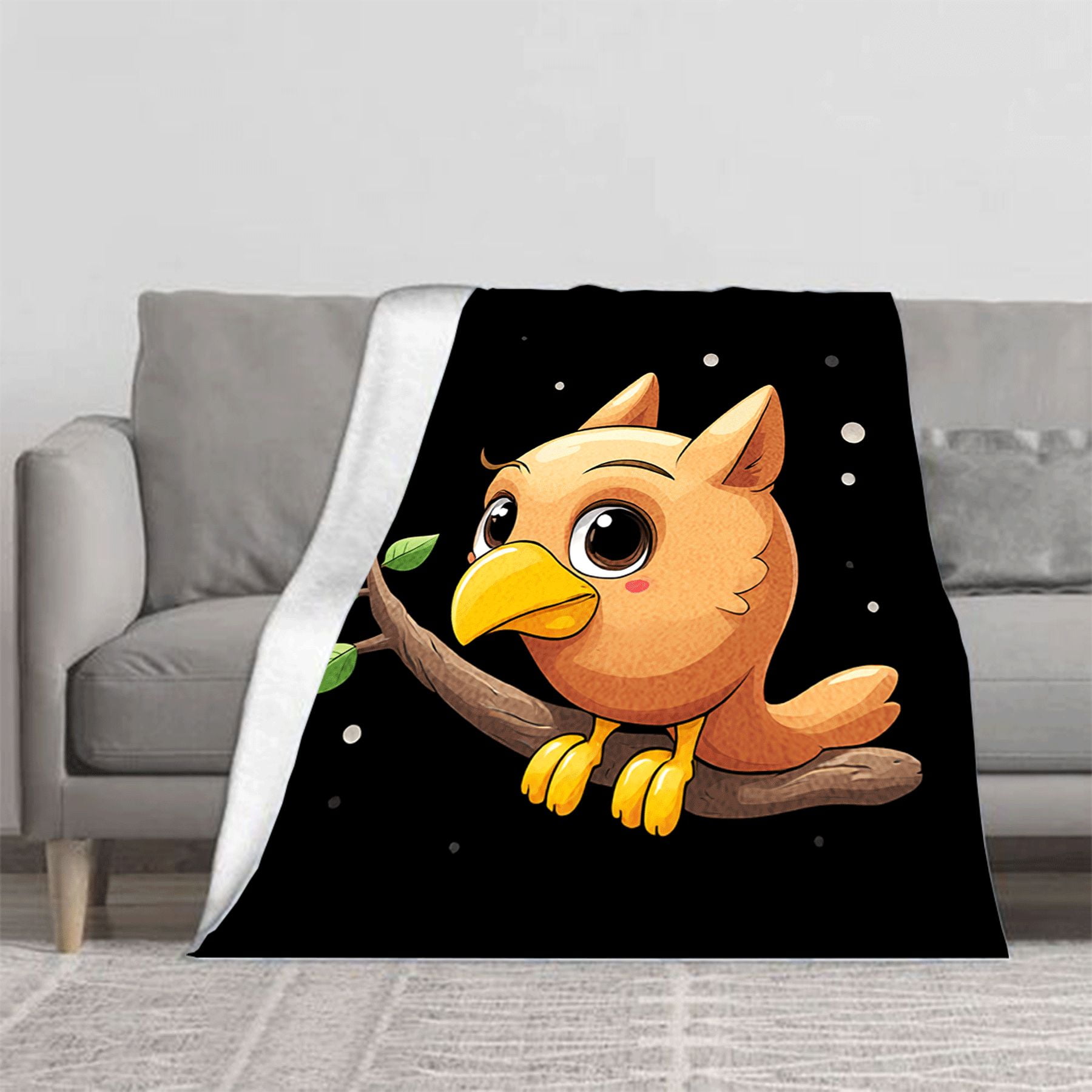 Cozy Flannel Blanket with Cute Cartoon Bird Design - Soft Warm Perfect ...