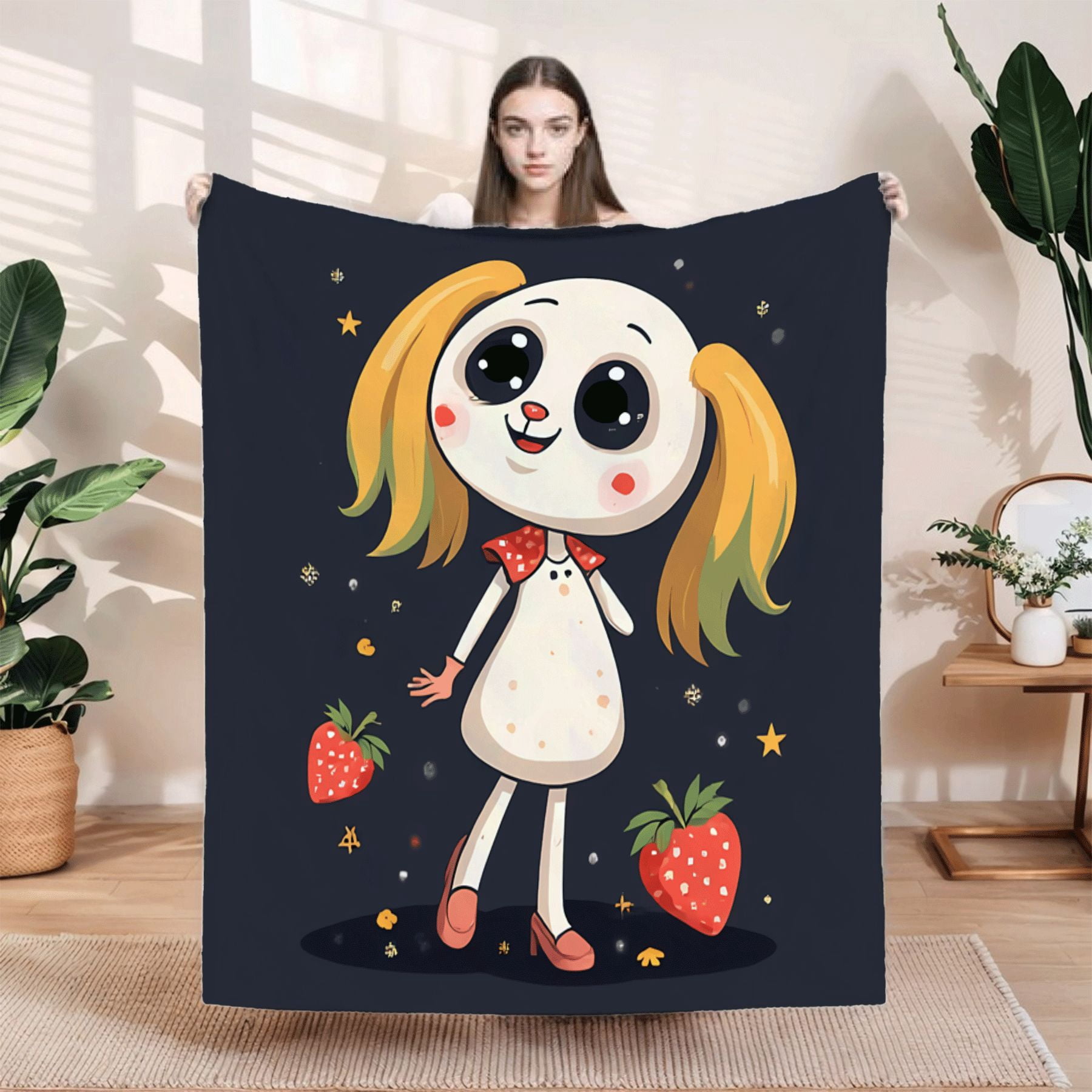 Cozy Flannel Blanket with Cute Cartoon Character Design - Soft Warm ...